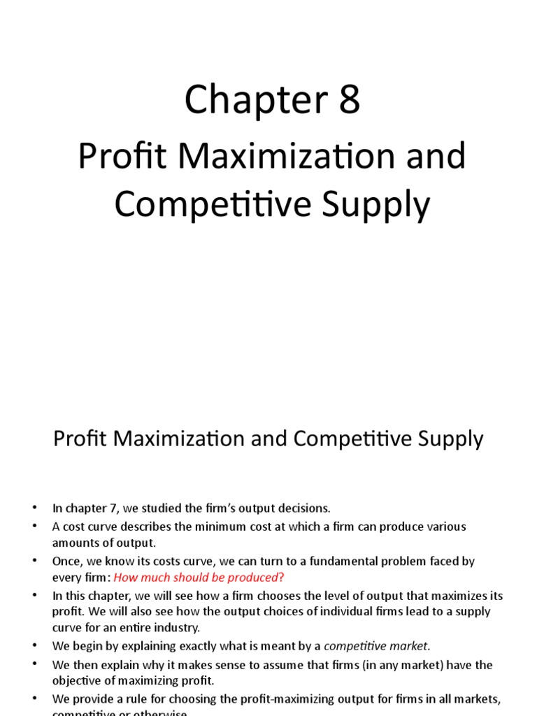 Maximizing Profits and Understanding Supply: An Analysis of Output ...