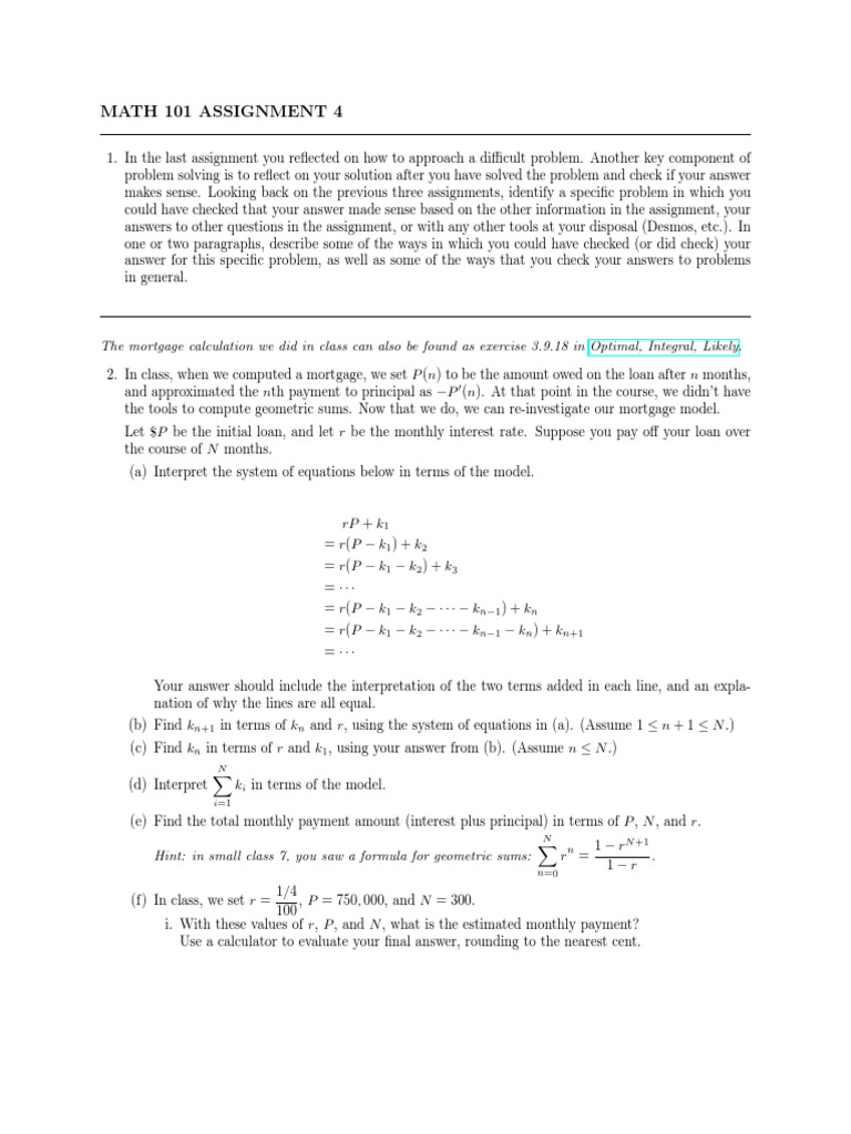 Math 101 Assignment 4 | PDF | Computers