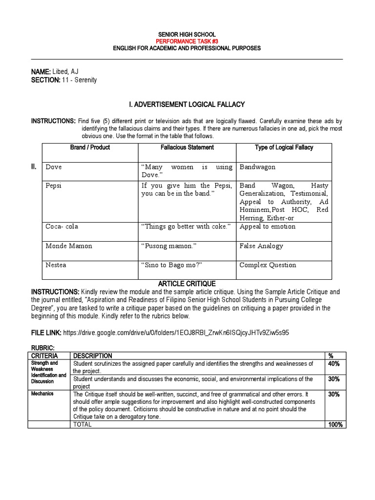 Performance Task #3 - Libed | PDF | Fallacy | Cognition