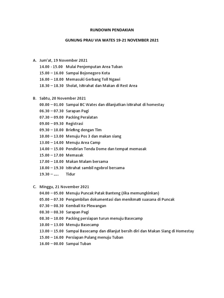 Rundown Pendakian Gunung Prau Wates | PDF