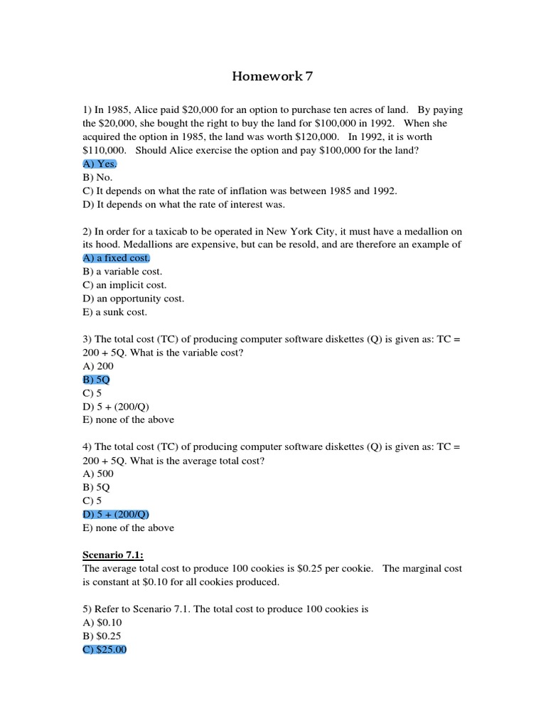 Homework Chapter7 | PDF | Average Cost | Marginal Cost