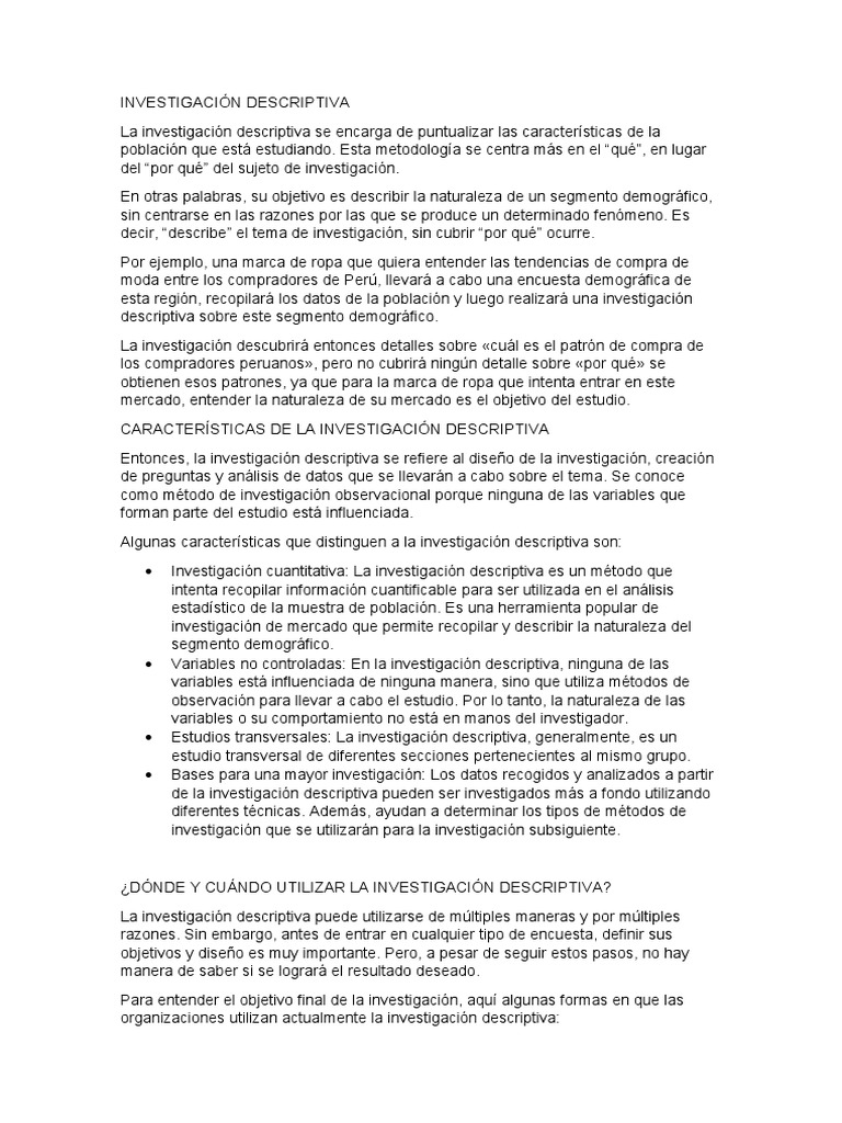 Investigación Descriptiva | PDF | Investigación cuantitativa | Caso de ...