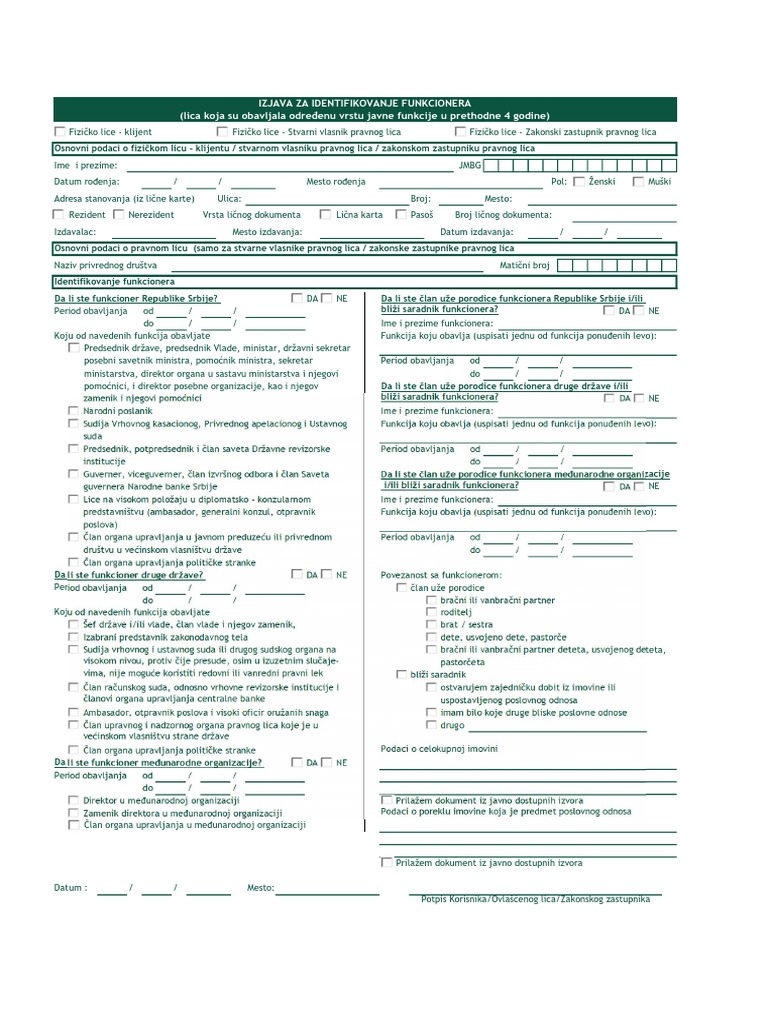 Izjava za identifikovanje funkcionera | PDF