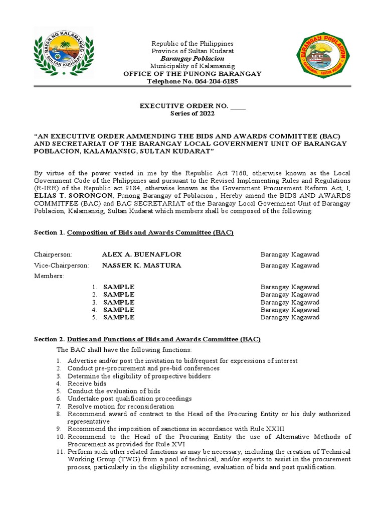 Eo Ammending The Bids and Awards Committee | PDF | Procurement | Legal ...