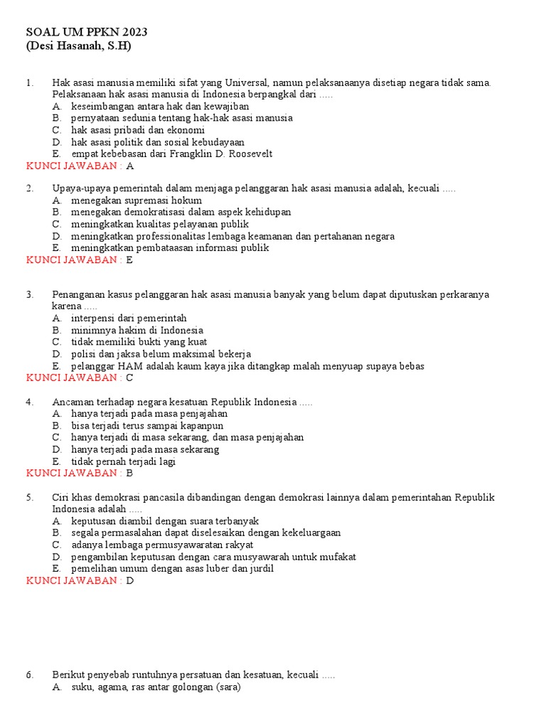 Soal UM PPKN 2023 | PDF