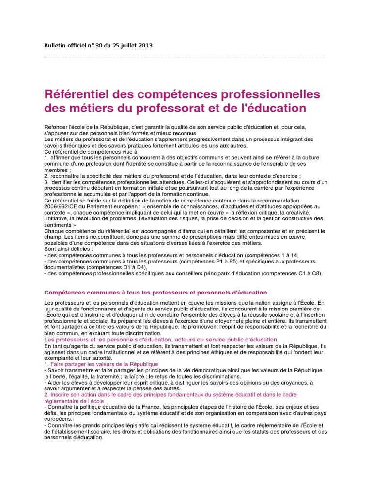 Référentiel des compétences des enseignants | PDF