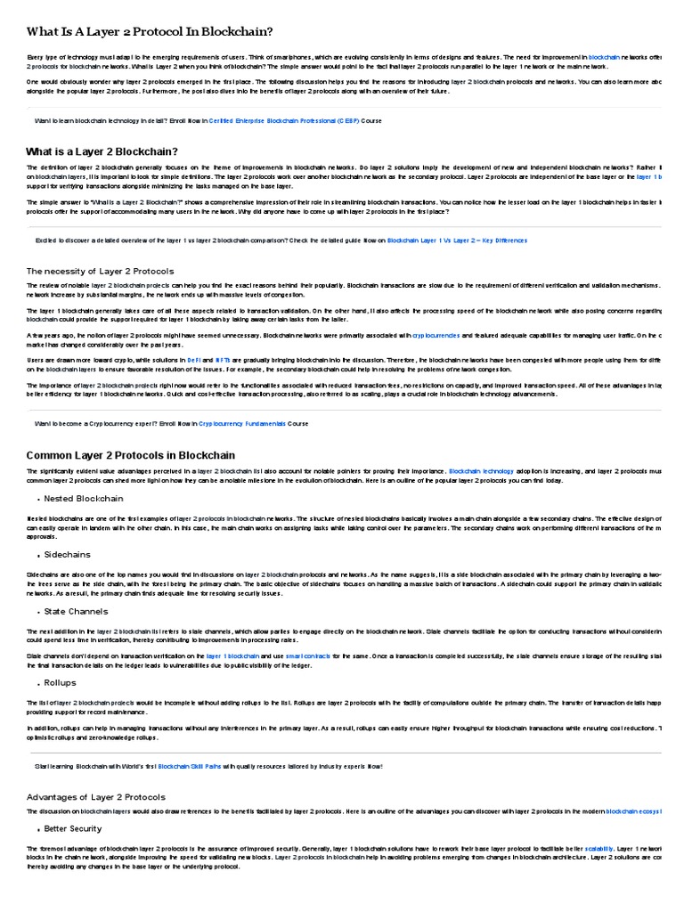 What Is A Layer 2 Protocol in Blockchain - 101 Blockchains | PDF ...