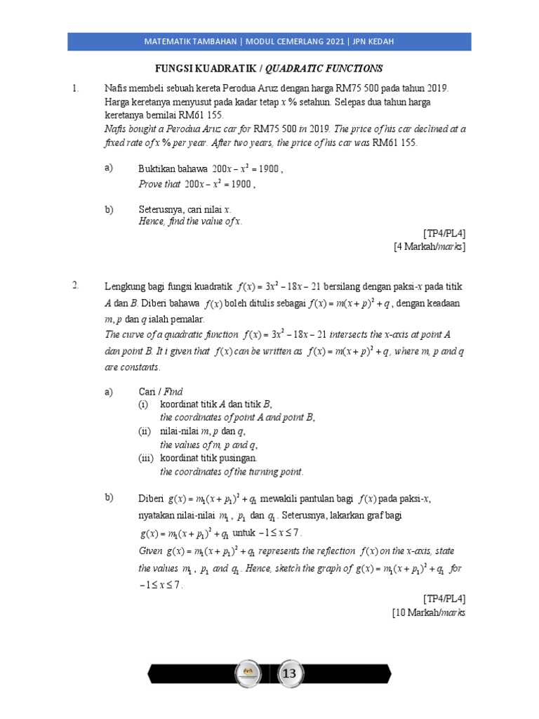 065 Modul Matematik Tambahan JPN Kedah - Cemerlang-13-20 | PDF