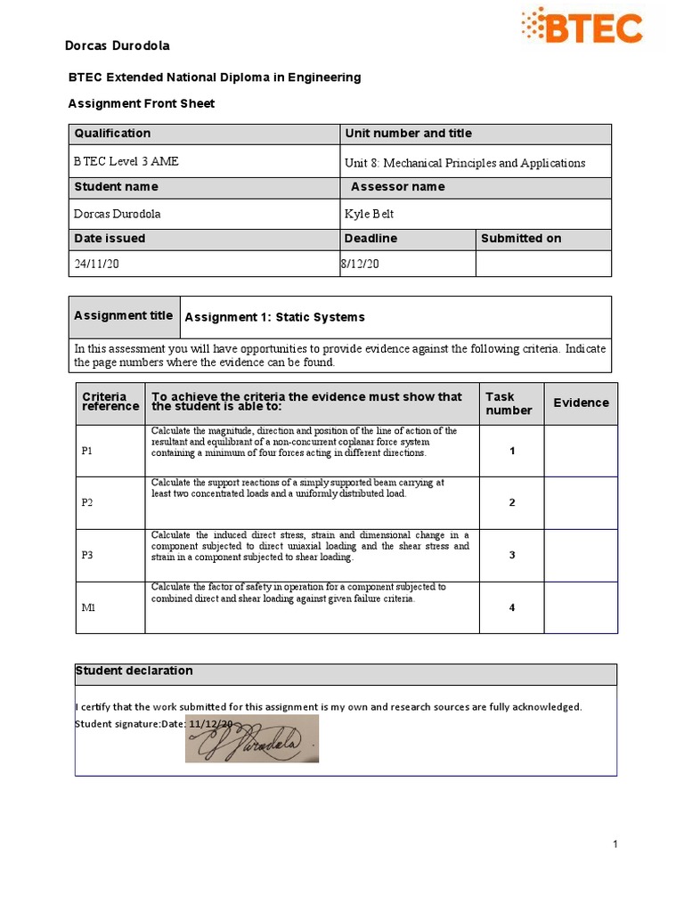 Unit 8 Assignment 1 AME - DD | PDF | Strength Of Materials | Stress ...