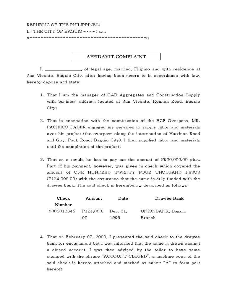 Affidavit-Complaint-BP-22-sample | PDF | Affidavit | Public Law