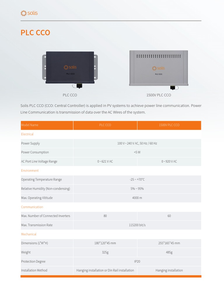 Datasheet Solis PLC CCO | PDF