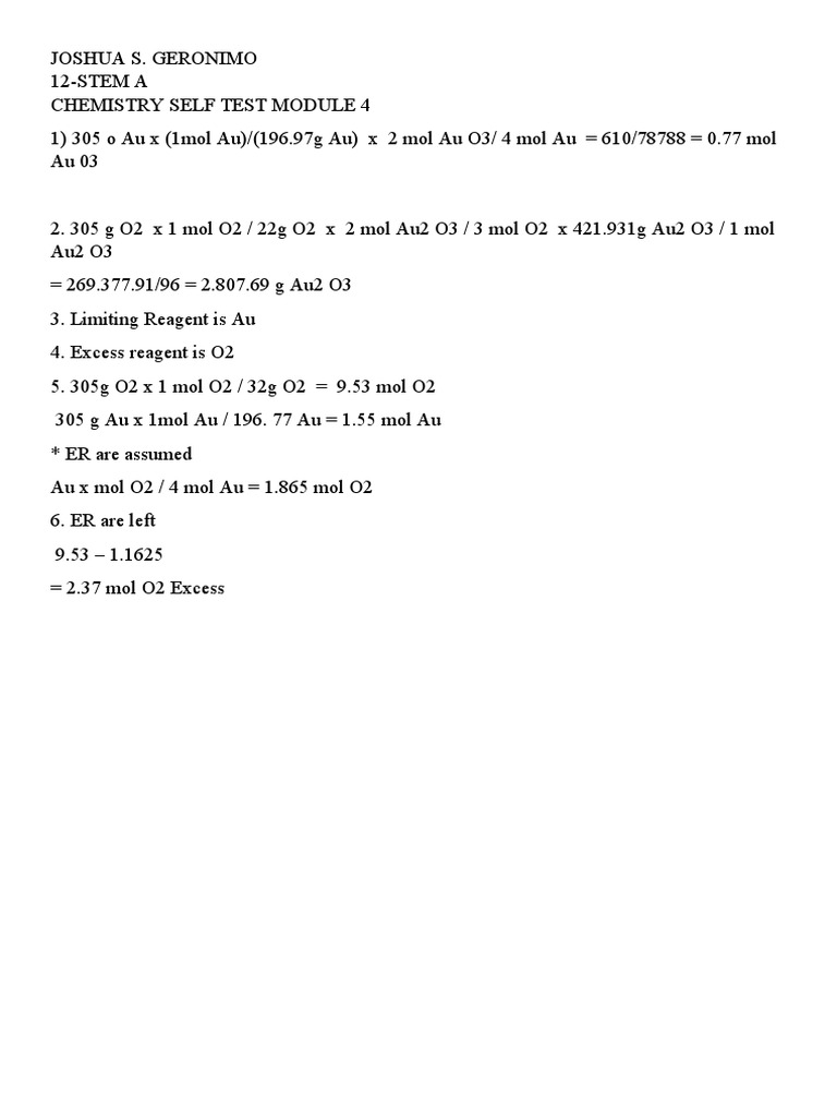 Self Test in Chemistry Module 4 | PDF