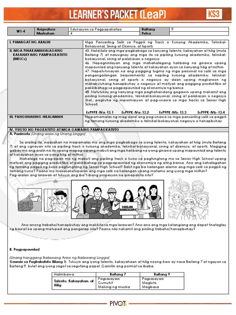 Q4 EsP9 Week 1 4 | PDF | Crecimiento personal y profesional