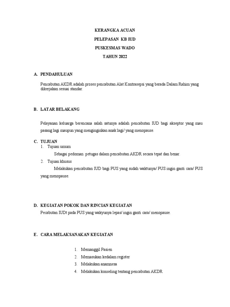 Kak Pelepasan Iud Di Puskesmas | PDF