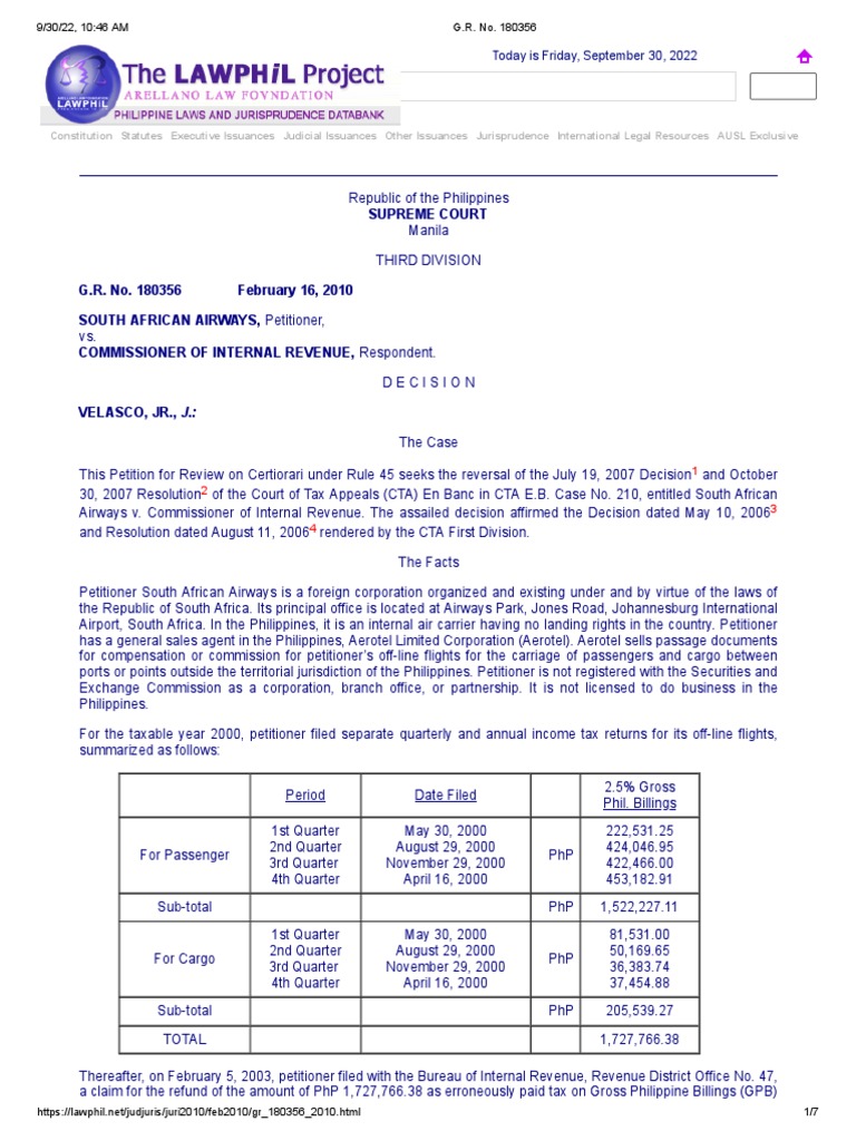 South African Airways v. Cir 612 Scra 665 | PDF