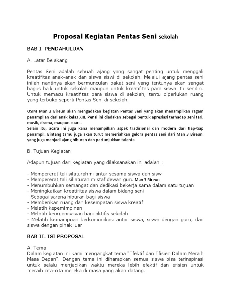 Proposal Kegiatan Sekolah Pentas Seni | PDF