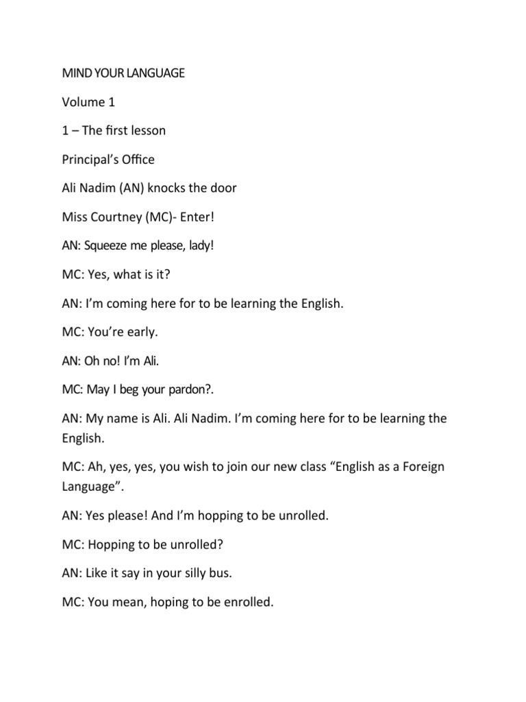 Mind Your Language Script | PDF