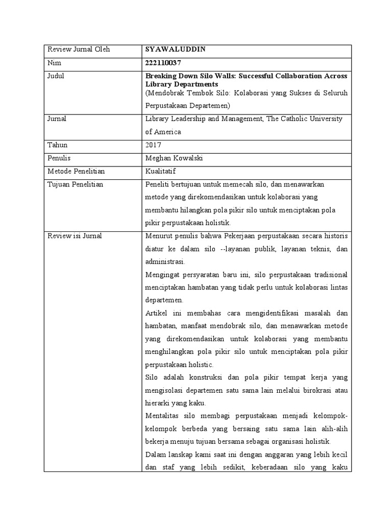 Review Jurnal Silo | PDF | Karier & Perkembangan