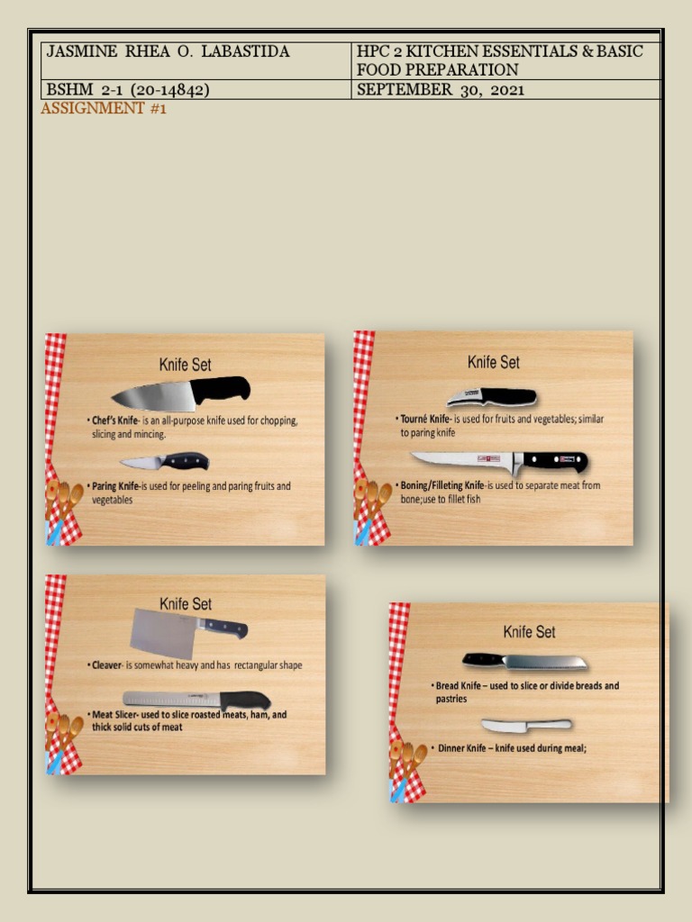 KITCHEN ESSENTIALS & BASIC FOOD PREPARATION Assignment # 1 | PDF ...