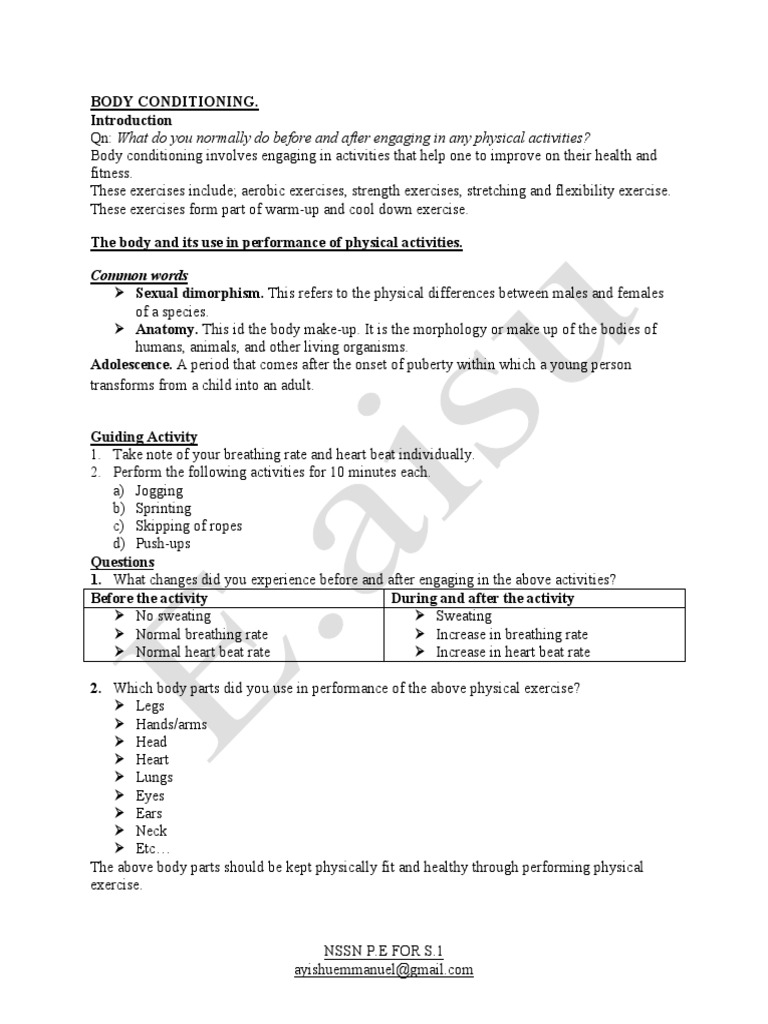 Body Conditioning S1 Pdf Human Anatomy
