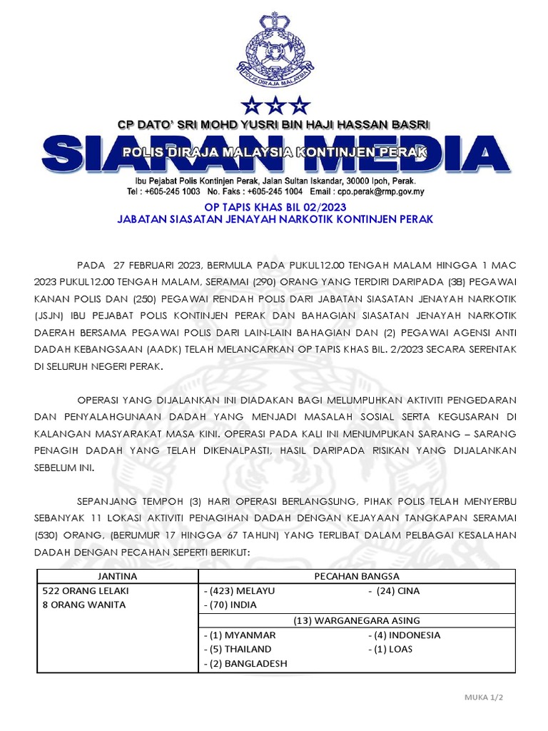 Siaran Media KP - Op Tapis Bil 2 | PDF