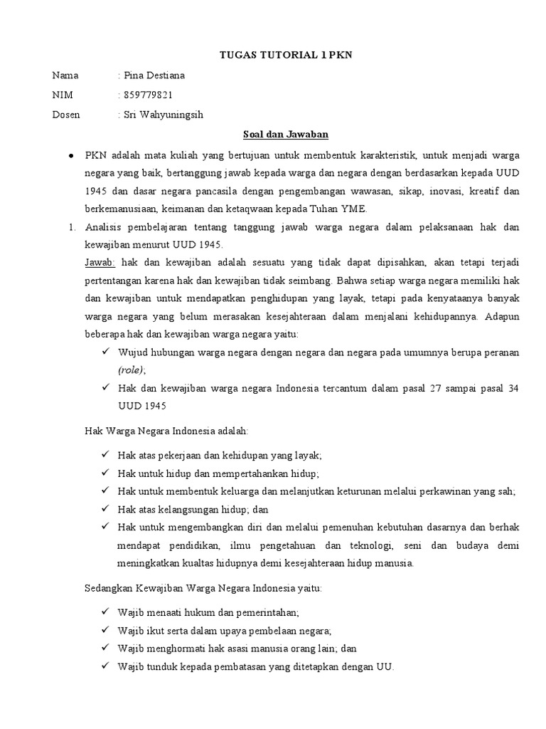 Tugas Tutorial 1 Pembelajaran PKN Di SD | PDF
