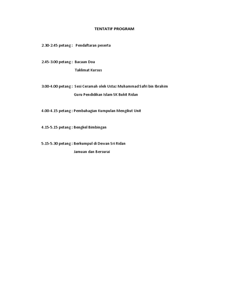 Tentatif Program Kem Kepimpinan | PDF