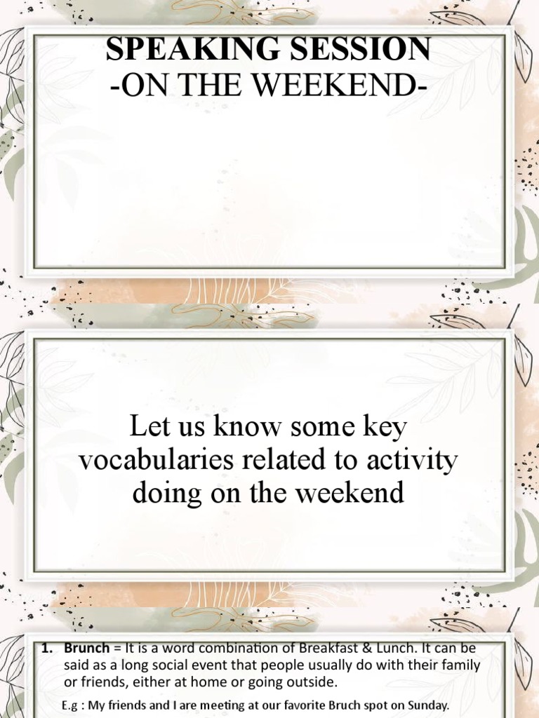 Learning New Vocabulary/phrase About On The Weekend | PDF