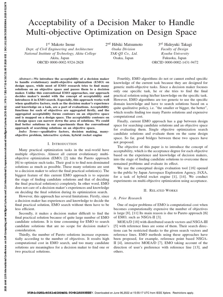 Acceptability of A Decision Maker To Handle Multi-Objective ... Acceptability of A Decision Maker To Handle Multi-Objective ...