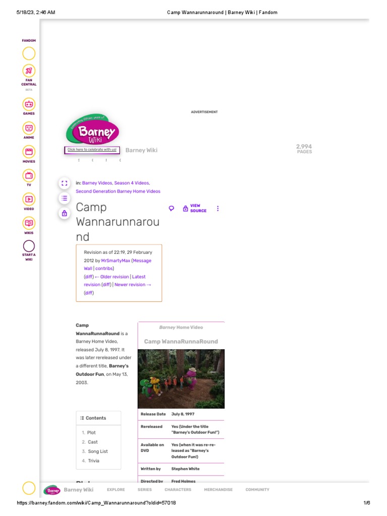 Camp Wannarunnaround - Barney Wiki - Fandom T H J | PDF | Fandom