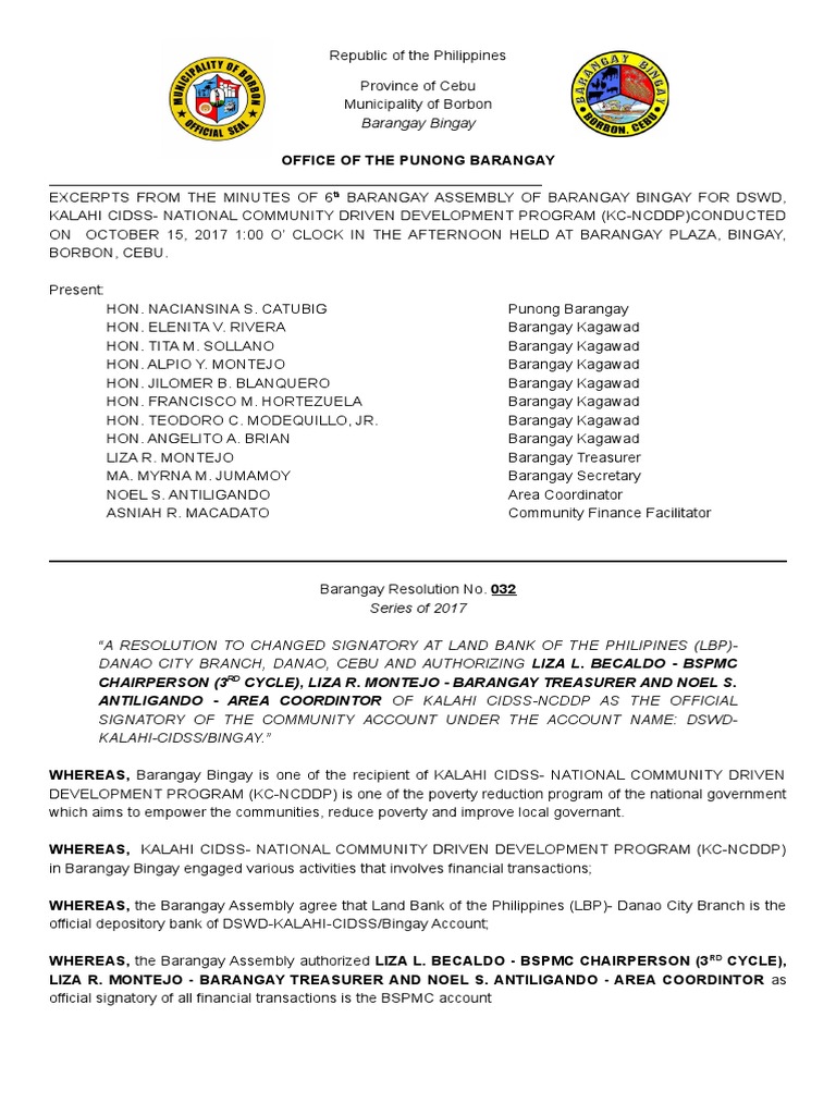 032 - BRGY - RESO - LBP - Bingay | PDF