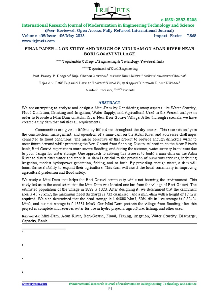 Final Paper - 2 On Study and Design of Mini Dam On Adan River Near Bori ...