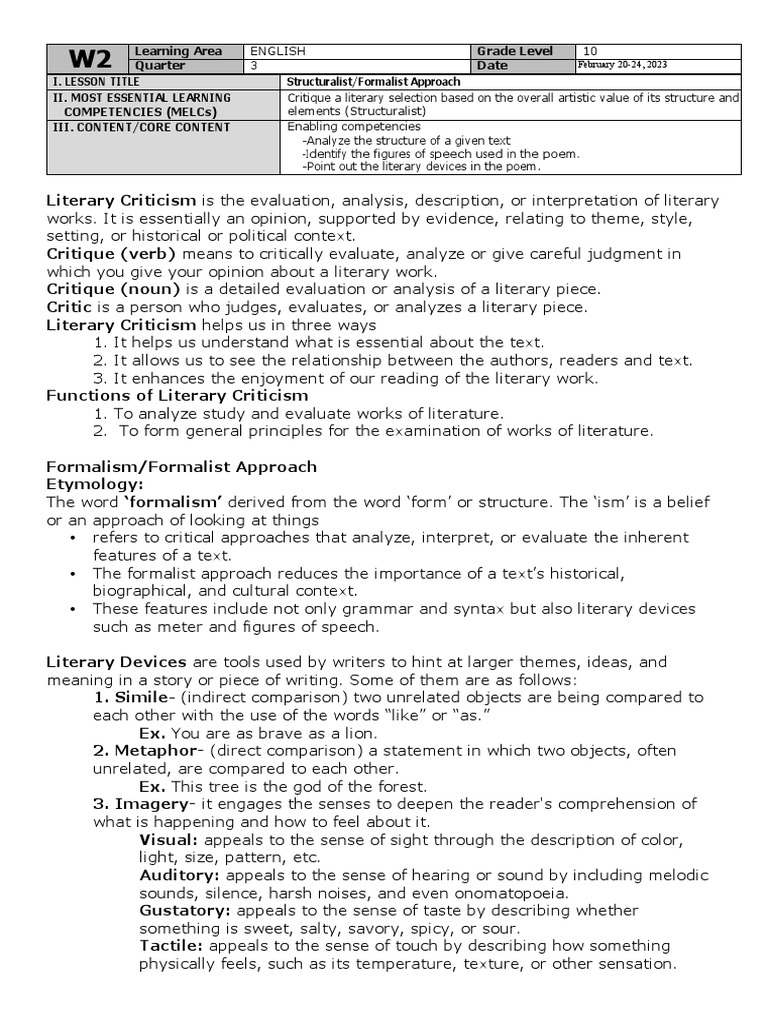 W2 Structuralist Formalist Approach | PDF