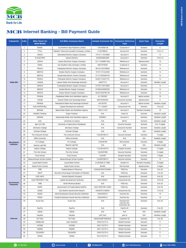 MCB Internet Banking - Bill Payment Guide | PDF