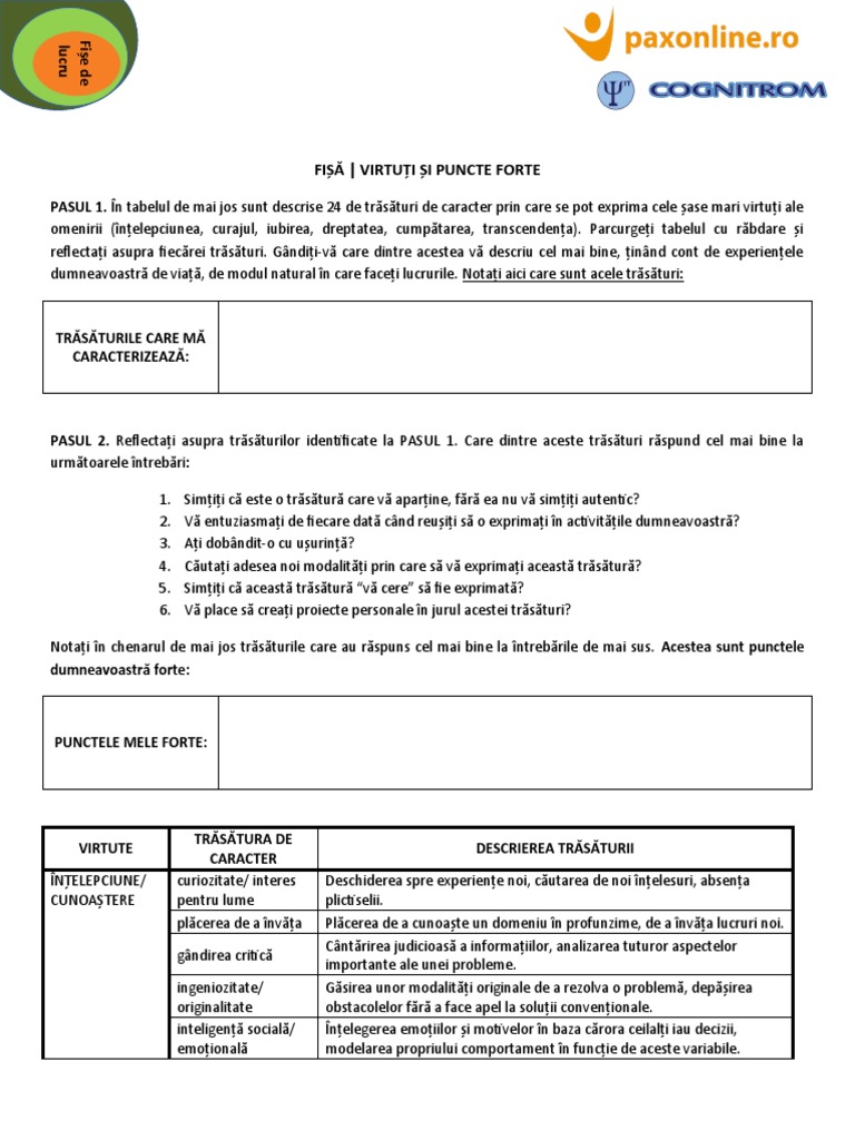 FISA de Lucru PUNCTE FORTE | PDF