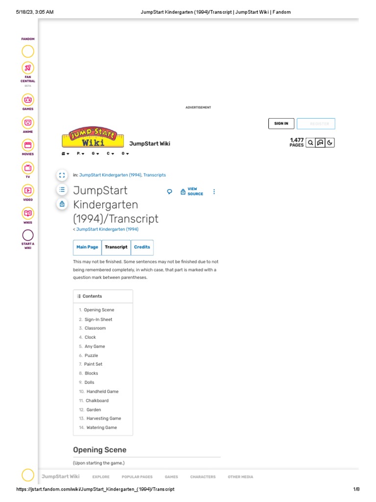 JumpStart Kindergarten 1994 Transcript | PDF