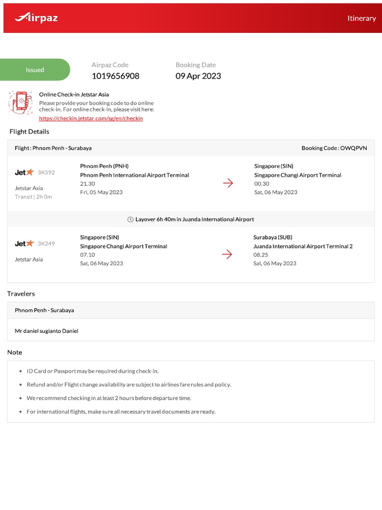 Airpaz Flight Itinerary 1019656908 | PDF