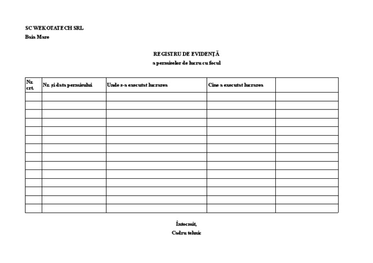 REGISTRU de EVIDENŢĂ A Permiselor de Lucru Cu Focul | PDF