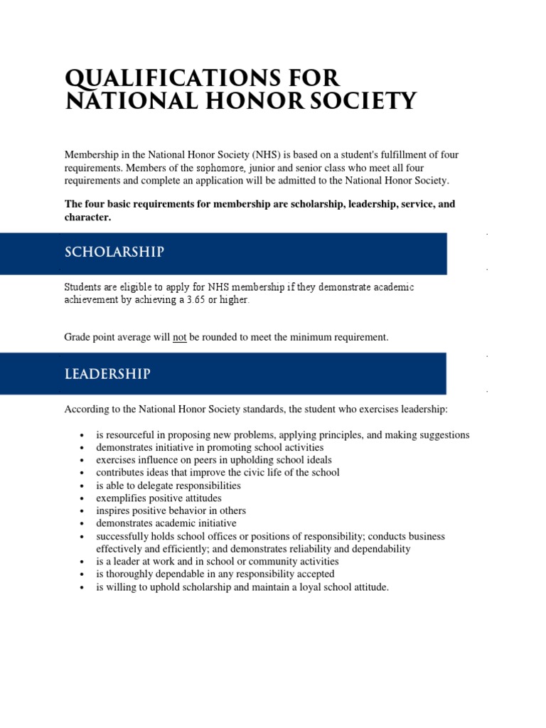NHS Membership Requirements Explained | PDF | Wellness