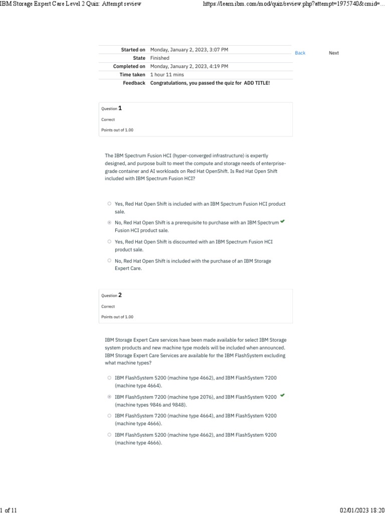 IBM Storage Expert Care Level 2 Quiz Attempt Review PDF | PDF