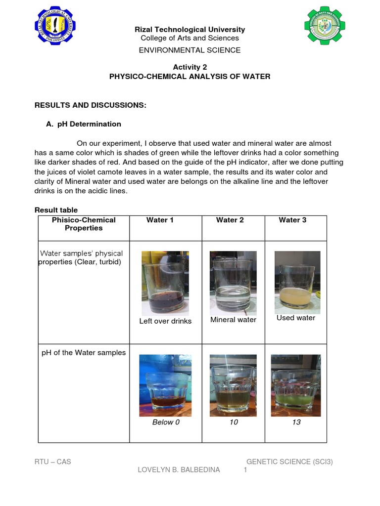 Physico-Chemical Analysis of Water - Pundavela | PDF | Water Pollution ...