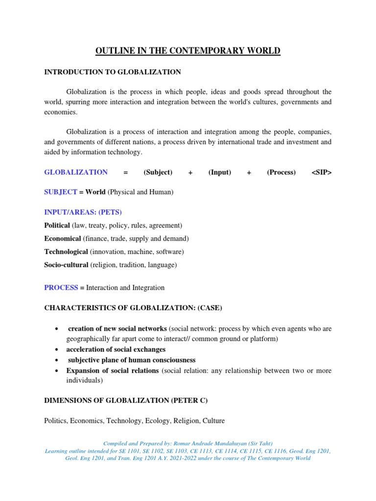 OUTLINE - The Contemporary World | PDF | Globalization | World Trade ...