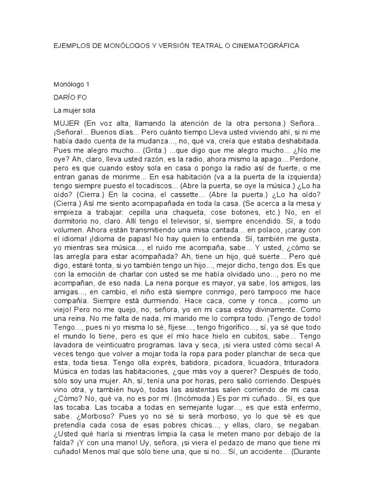 Ejemplos de Monologos y Version Teatral o Cinematografica Anexo 111 | PDF