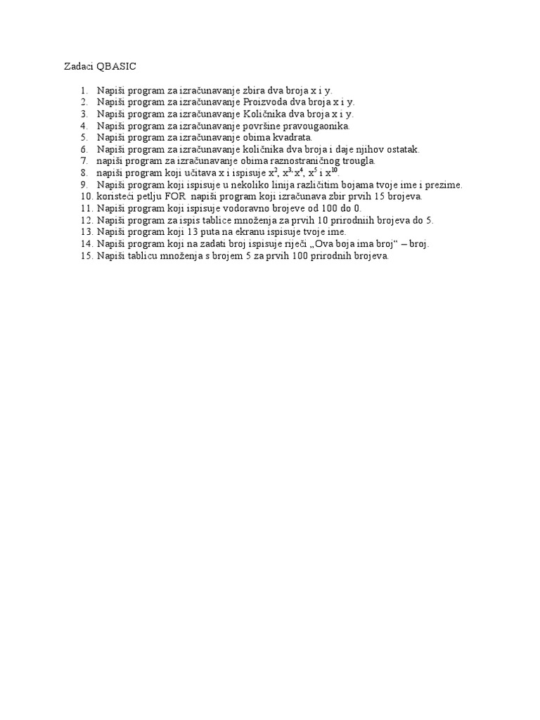 Zadaci QBASIC | PDF Zadaci QBASIC | PDF