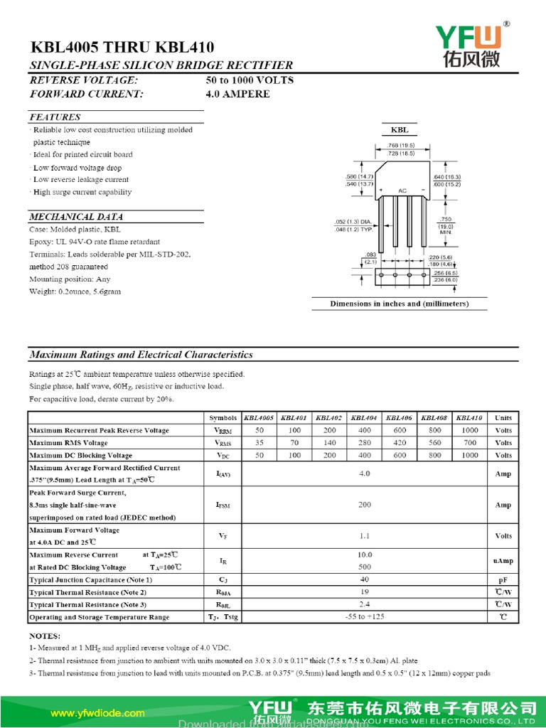KBL406 PDF, KBL406 Description, KBL406 Datasheet, KBL406 | PDF