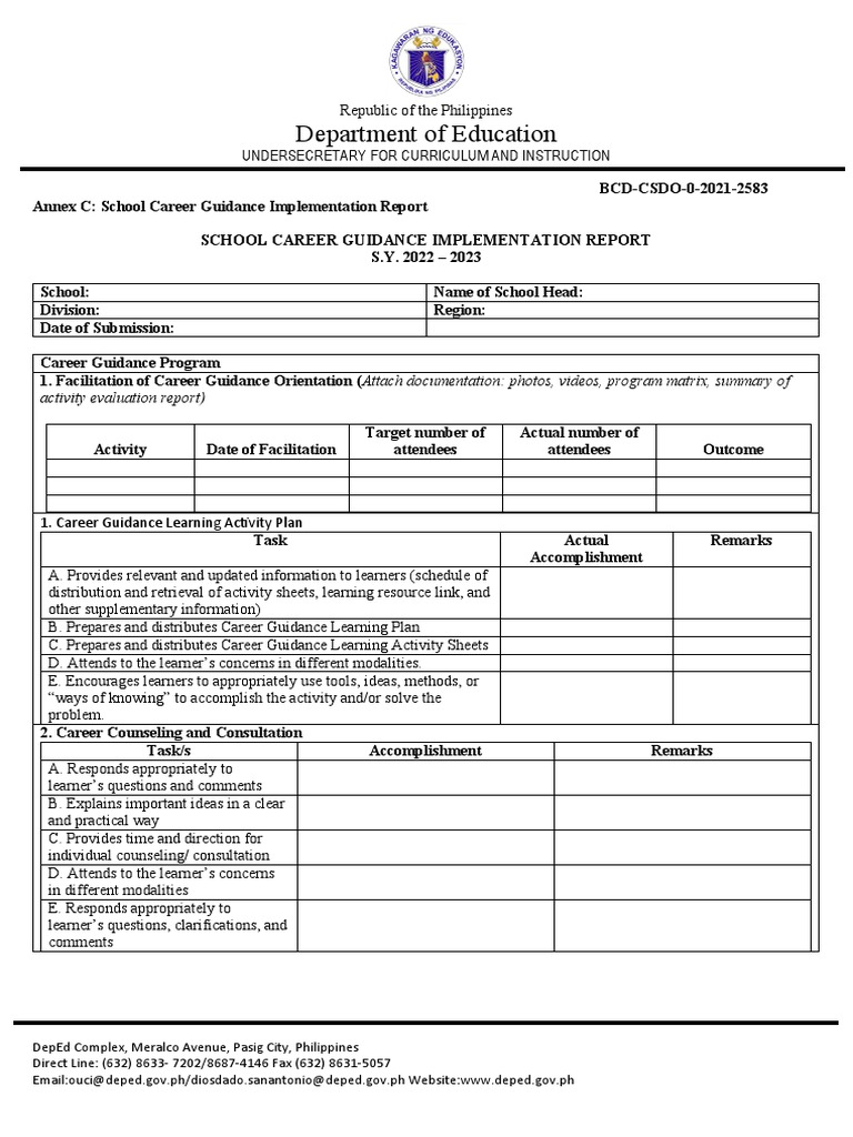 School Career Guidance Implementation Report Pattern | PDF | Learning ... School Career Guidance Implementation Report Pattern | PDF | Learning ...
