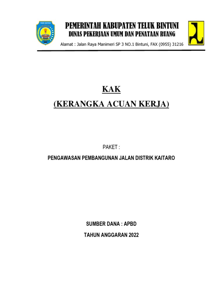 Kak Pengawasan Pembangunan Jalan Distrik Kaitaro | PDF