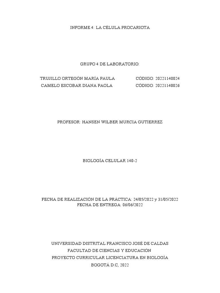 Informe De Laboratorio 4 Pdf Ácido Las Bacterias