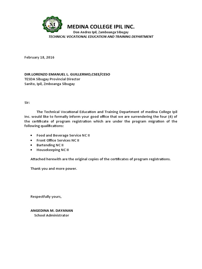 Letter For Surrender | PDF