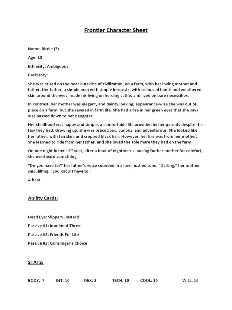Frontier Character Sheet | PDF